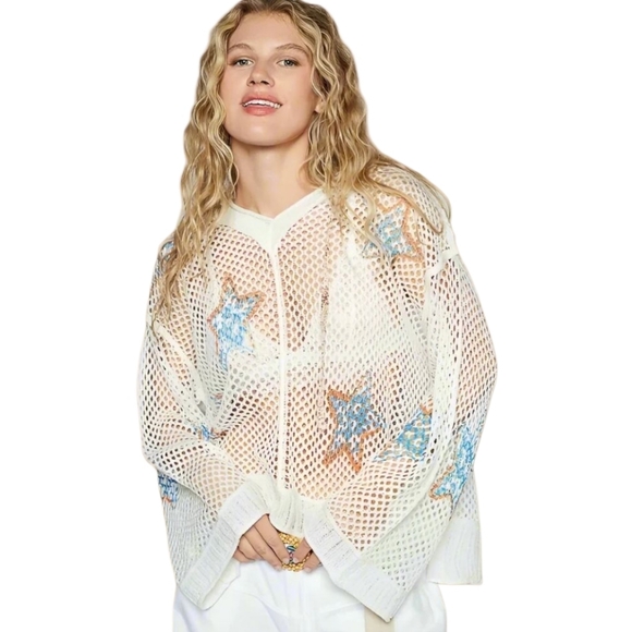 POL | Sweaters | Nwot Pol Bohemian Star Crochet Hooded Oversized ...
